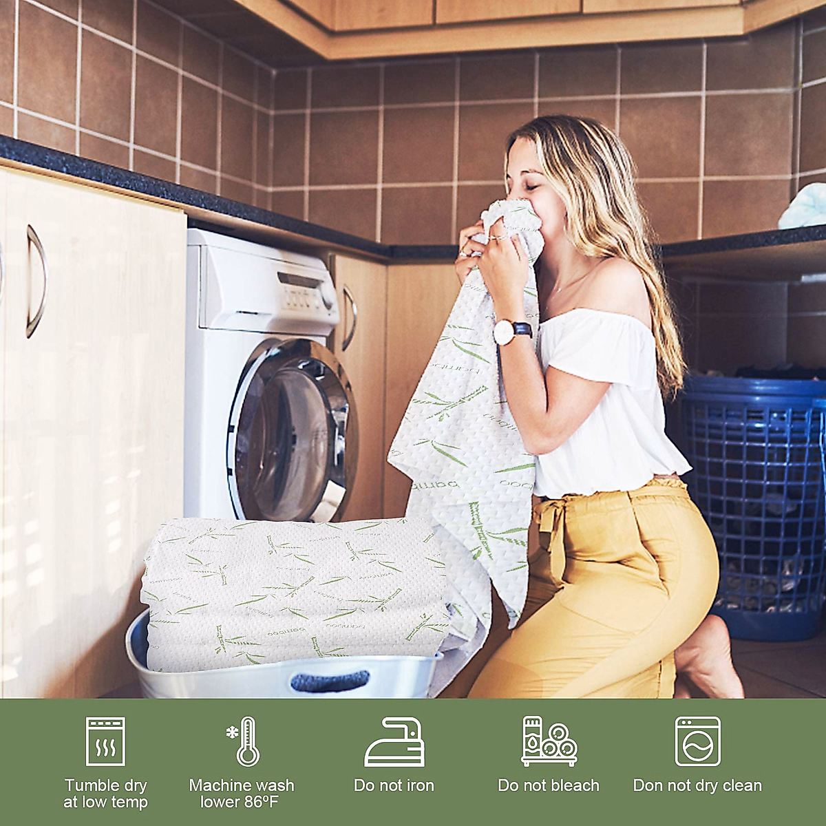 Full Waterproof Mattress Protector, Rayon Made from Bamboo Mattress Pad Cover, Soft Breathable Cooling Mattress Pad Cover, Mattress Protector up to 21” Deep Pocket Tightly Fitted Mattress Protection