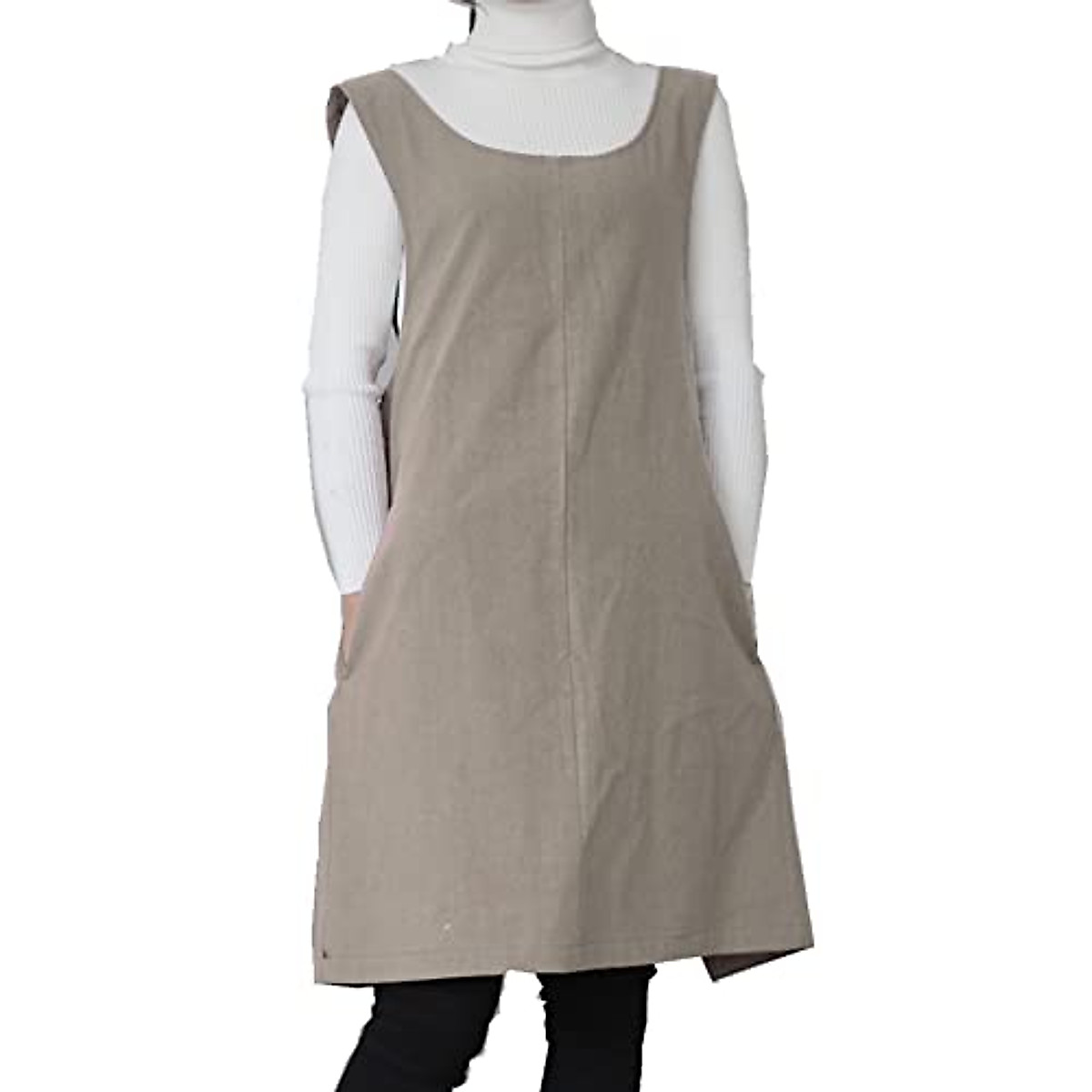 AOBBYBBS Cotton Linen Apron Halter CrossBack Bandage Aprons Japanese Style X Shape Pocket (Khaki)