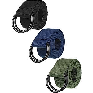 Funtery 3 Pieces Men Canvas Belt with Metal Double D Ring Buckle Military Style Casual Belts Fabric Canvas Waist Belts Closure Canvas Cloth Belts for Men and Women (Army Green, Black, Dark Blue)