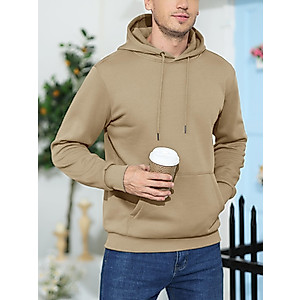MAGCOMSEN Mens Hoodies Pullover Athletic Workout Hoodies Fall Warm Midweight Pullover Casual Sweatshirts Plain Hooded Sweatshirts Khaki XL