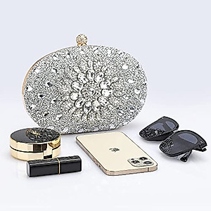 Bandkos Women Clutch Purses Evening Bag Sparkly Diamond Handbag Bridal Glitter Crystal Shoulder Crossbody Bag for Wedding Prom Party (Silver)