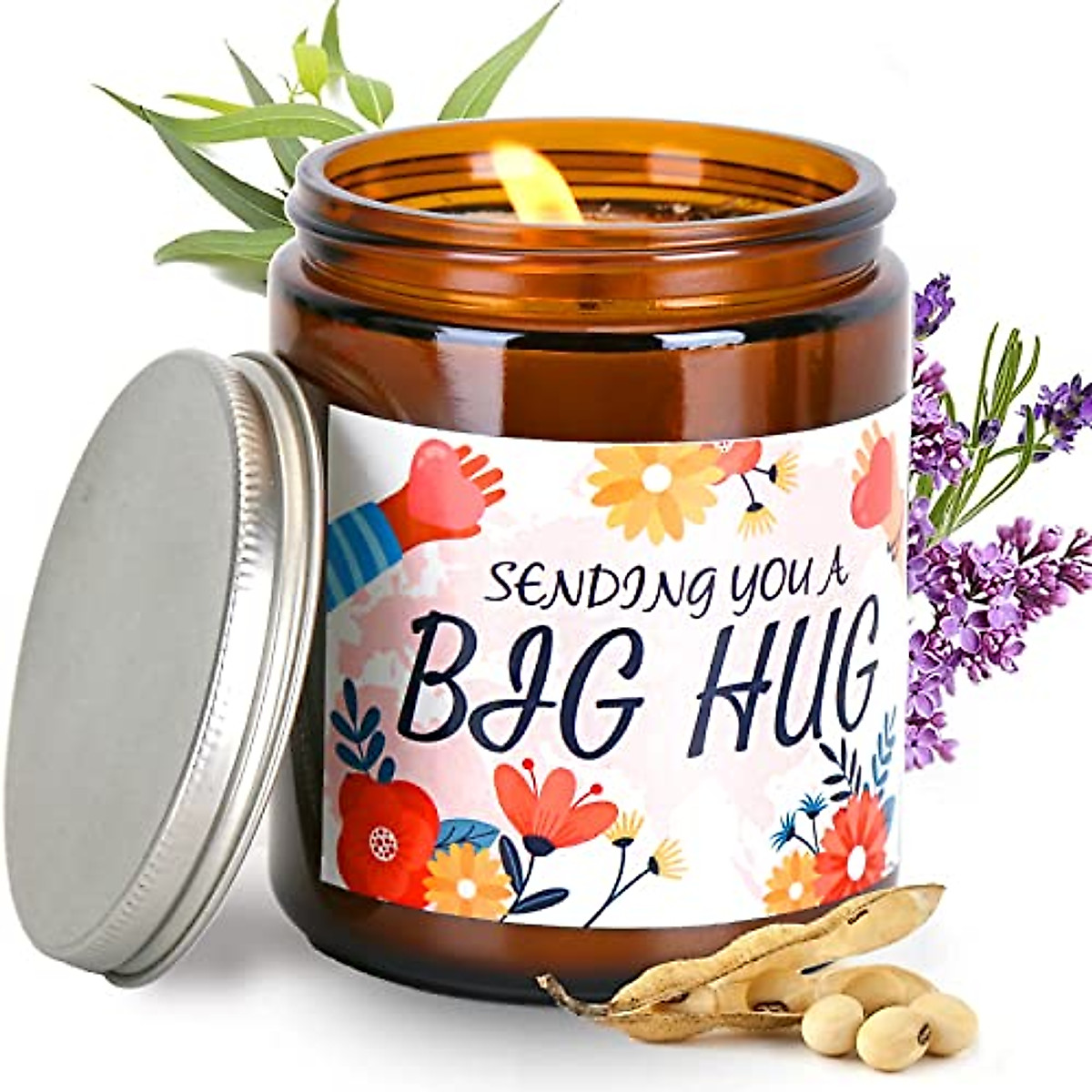 Mom Gifts for Mothers Day, Thinking of You Gifts for Women, Hug in a Jar Candle Aromatherapy Lavender Scented Friendship Candles for Best Friend