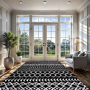 CAMILSON Boho Moroccan Black and White Rug Geometric Diamond 8x10 Area Rugs for Living Room Bedroom Kitchen Modern Bohemian Soft Stain Resistant Non-Shedding Indoor Carpet (8 x 10 Black - White)