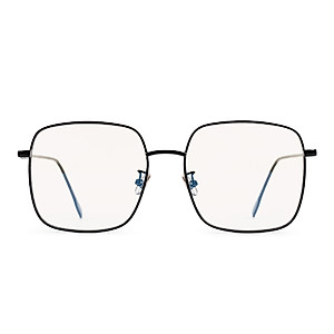 EVEE Square Oversized Anti-Blue Light Glasses For Women with Flat Lenses and Metal Frame - (Kelly) (Matte Black)