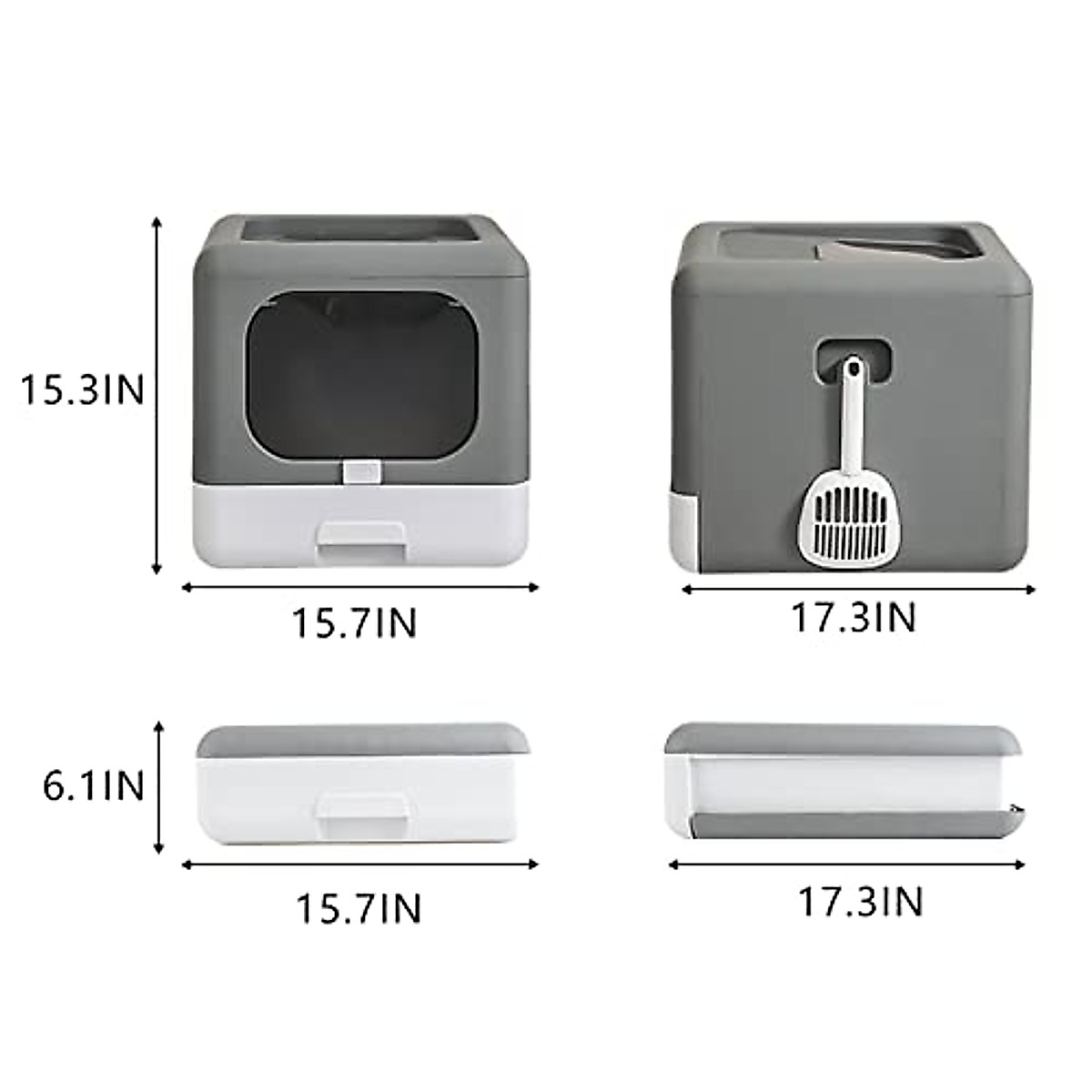 Large Foldable Cat Litter Box, Top Entry Cat Litter Box with Cat Litter Scoop and Filter Cotton, Closed Smell Proof Anti-Splashing,Drawer Structure Kitty Litter Box,