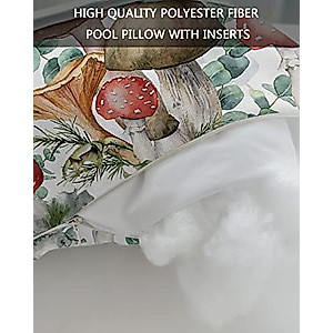 Recliner Head Pillow Ledge Loungers Chair Pillows with Insert Farmhouse Eucalyptus Leaves and Red Mushroom Lumbar Pillow with Adjustable Strap Outdoor Waterproof Patio Pillows for Beach Pool, 2 PCS