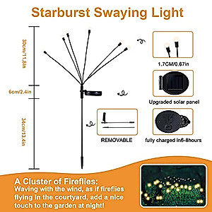 Solar Outdoor Lights for Patio Decor: 2Pack Waterproof Swaying Dancing Firefly Lights Solar Powered, Garden Decorative Lights Decoration for Yard Patio Pathway Lawn (Warm Light)