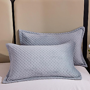 Mengersi Velvet Quilt Set Queen Size, Lightweight Waffle Comforter Set, Oversized Bedspread Coverlet Quilted Blanket Bedding Set, with 2 Matching Pillow Shams for All Season (Gray, Twin)