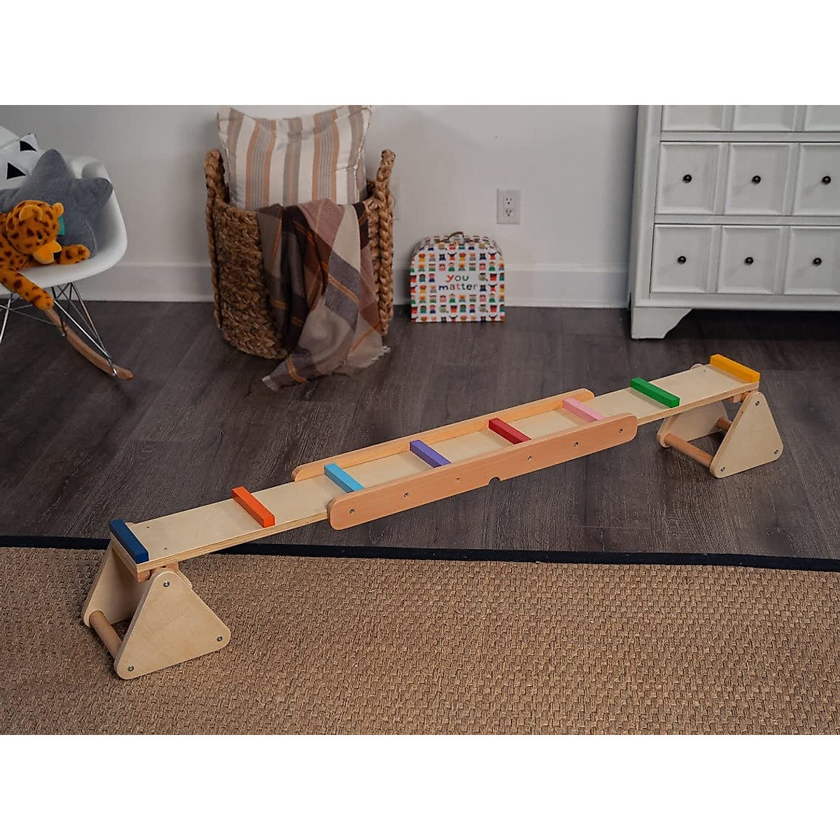 Avenlur Willow Rainbow Seesaw and Balance Beam: Montessori and Waldorf Inspired Gym Equipment for Toddlers & Kids (2-4 yrs), up to 110lbs! Enhance Balance & Coordination with Indoor Play Fun!