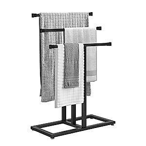 MYOYAY Freestanding Towel Racks Holder for Bathroom 3-Tier Metal Towel Bar Stand Organizer for Bath & Hand Towels for Bathroom Shower Storage Black