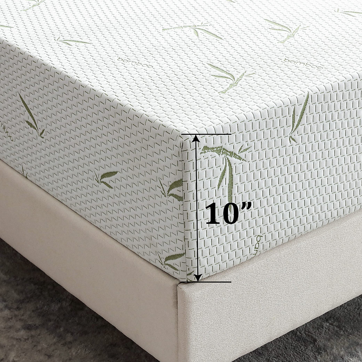 Coolsence Twin Cool Gel Memory Foam Mattress Bed in a Box 10 Inch, CertiPUR-US Certified Bamboo Cover Green Tea Mattress Made in USA, Medium Firm, 38”x75”x10”