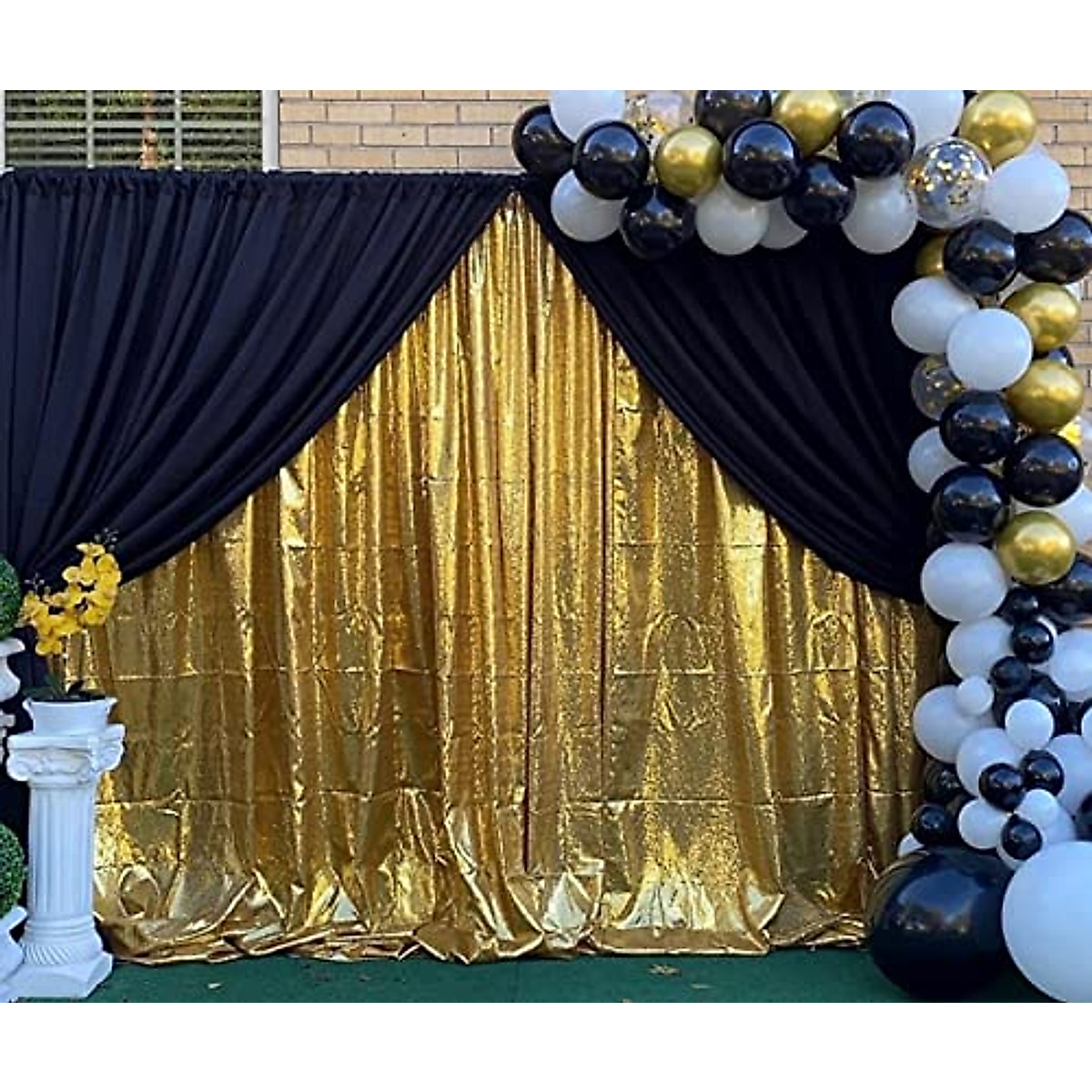 Poise3EHome 6Ft x 6Ft Gold Sequin Backdrop Curtain, Glitter Thick Satin Gold Background Drapes, Sparkly Opaque Photography Curtain, Sequence Xmas Thanksgiving Backdrop for Wedding Party Holiday Decor