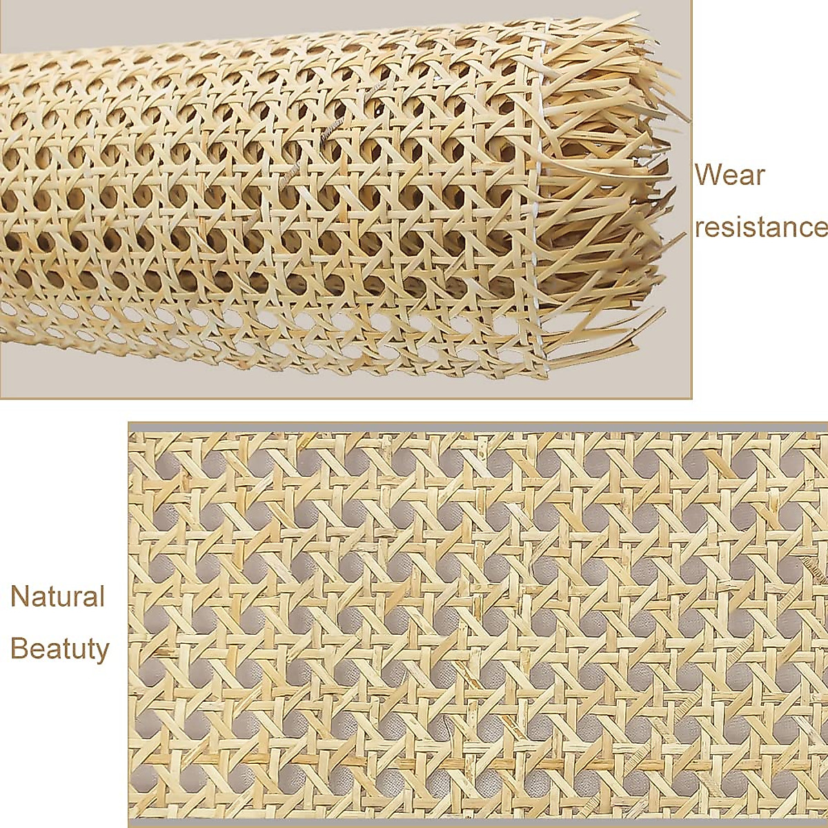 18" Widthx3.3 Feet Open Natural Rattan Webbing Cane Webbing Roll Sheet Supplies Kit,Rattan Cane Caning Material Roll Sheet, Ratan Cane Mesh Fabric,Cane Woven Weave for Chairs Furniture Caning Projects