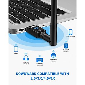 ZEXMTE Bluetooth Adapter for PC 5.1, Long Range USB Bluetooth Adapter 328FT/ 100M Bluetooth Dongle 5.1 EDR, Bluetooth Adapter for PC Windows 11/10/8/7-Bluetooth USB Adapter for Computer/Laptop