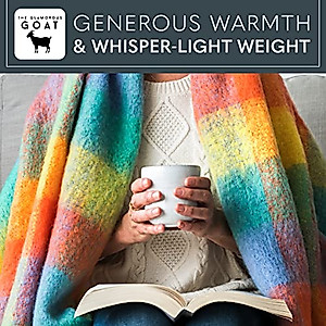 Mohair Wool Throw Blanket - 55% Mohair 34% Wool, Ultra Soft and Fluffy, Warm and Cosy Ethically-sourced Mohair and Wool Throw. 71” x 51”. Hemp Carrier Bag Included (Otago Spring)
