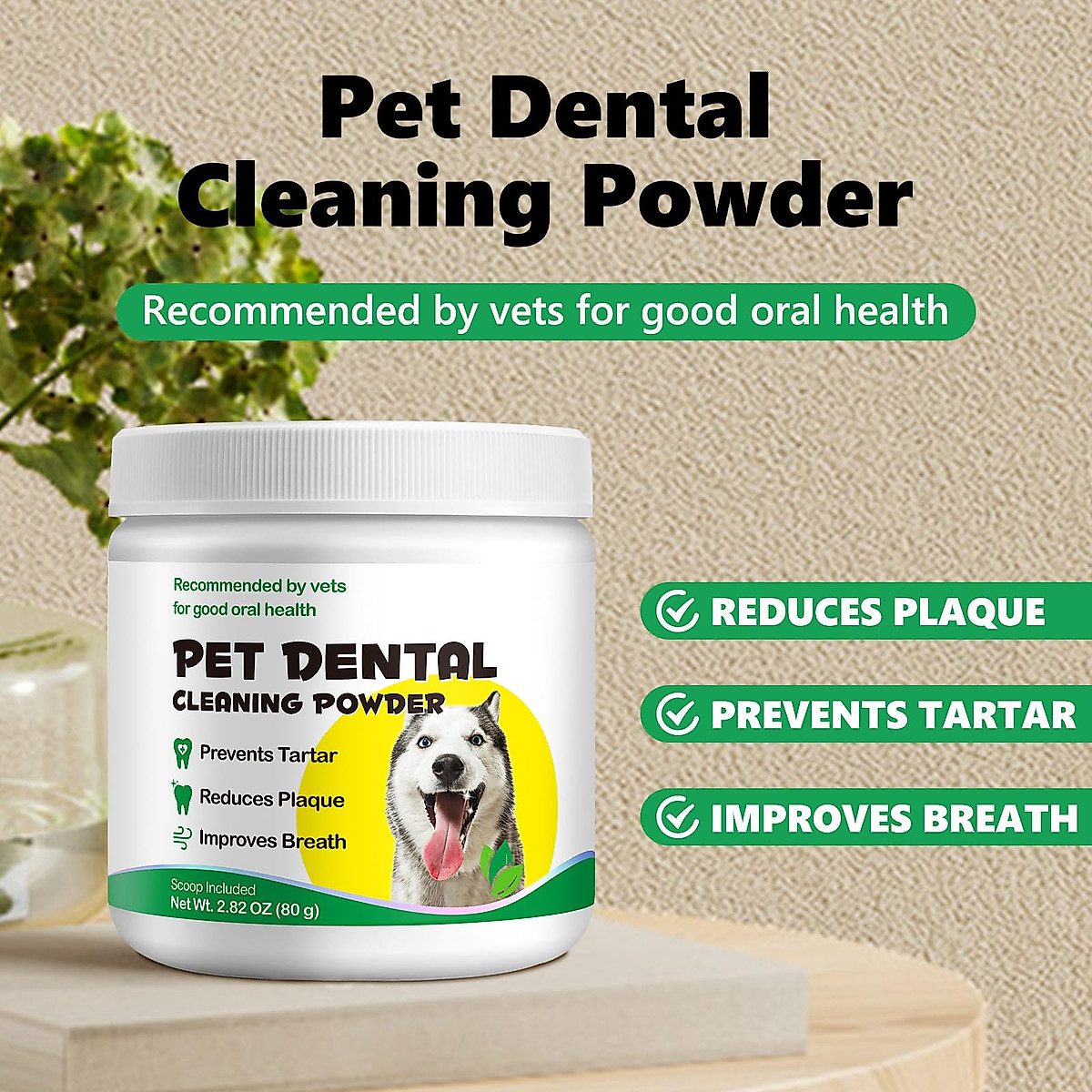 Dog Teeth Cleaning Powder，Dog Dental Powder，Dog Breath Freshener Powder with Probiotics for Bad Breath, Plaque, Tartar Remover - Dental Supplies - 80g