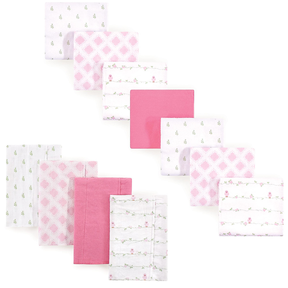 Luvable Friends Unisex Baby Cotton Flannel Burp Cloths and Receiving Blankets, 11-Piece, Bird, One Size