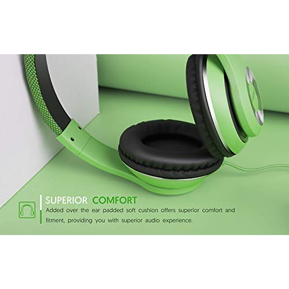 AUSDOM Lightweight Over-Ear Wired HiFi Stereo Headphones with Built-in Mic Comfortable Leather Earphones Noise Isolating Adjustable Deep Bass for iPhone iPod iPad Macbook MP3 Smartphones Laptop- Green