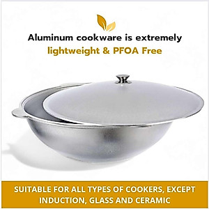 Cast Aluminum Asian Cauldron (Kazan) with Lid, Aluminum Kazan, Dutch Oven Pot, Camping Cookware Kitchen Pot, Oven Safe Aluminum Caldero, Gray (15 L)