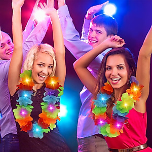 Sherr 48 Pcs LED Hawaiian Leis Light up Flower Leis Necklace with LED Lights Luau Flowers Necklaces for Masquerade Beach Wedding Tropical Themed Party Supplies(Colourful)