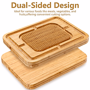 eletecpro Turkey Cutting Board with Grid Grip, Large 17x13x1.5 Inch Bamboo Steak Carving Board, Thick Butcher Block Reversible with Deep Juice Drip Grooves, Thick Serving Tray,Natural