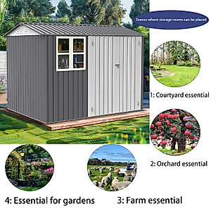 Large Metal Outdoor Storage Shed, 6 x 8 Ft, with Window, Galvanized Steel, Gray, for Backyard Garden Tools