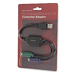 Monoprice PS/2 Keyboard/Mouse to USB Converter Adapter, Black (110934)