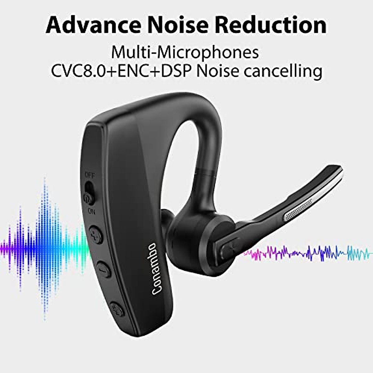 Conambo Bluetooth Headset V5.1, 720hrs Standby Wireless Headset CVC8.0 Multi Mic Noise Cancelling Bluetooth Earpiece for Cellphone iPhone Android Samsung