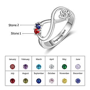 Molywoo Personalized Infinity Symbol Rings Double Hearts Best Friend Promise Rings with 2 Round Shape Simulated Birthstones Engraved Name Rings for Women Love Forever (6)