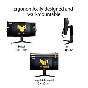 ASUS TUF Gaming 30” 21:9 1080P Ultrawide Curved HDR Monitor (VG30VQL1A) - WFHD (2560 x 1080), 200Hz (Supports 144Hz), 1ms, Extreme Low Motion Blur, FreeSync Premium, Eye Care, DisplayPort, HDMI,Black