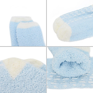 Athletic Plush Socks for Women Warm Fuzzy Socks with Grip Non Slip Socks Yoga Pilates Socks Athletic Socks 5 Pack Blue Sets with Grips One Size