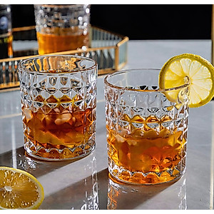 Czech Bohemian Crystal Glass Set of 6 Whiskey Glasses 8oz./250ml. Elegant Diamond Design Heavy Base Old Fashioned Style Bourbon Scotch Brandy Holiday Gift Birthday Wedding Housewarming Anniversary