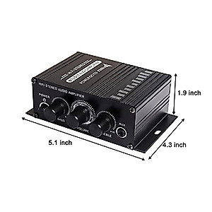 XMSJSIY 12V HiFi Stereo Audio Amplifier for Car 2 Channel HiFi Bass Audio Subwoofer Amp for Cars CD DVD MP3 Player Speakers