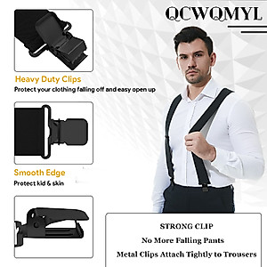 QCWQMYL Camo Suspenders for Men Heavy Duty Clips Hunting Skip Work Braces Suspenders for Big and Tall 2" Men's Suspenders Black