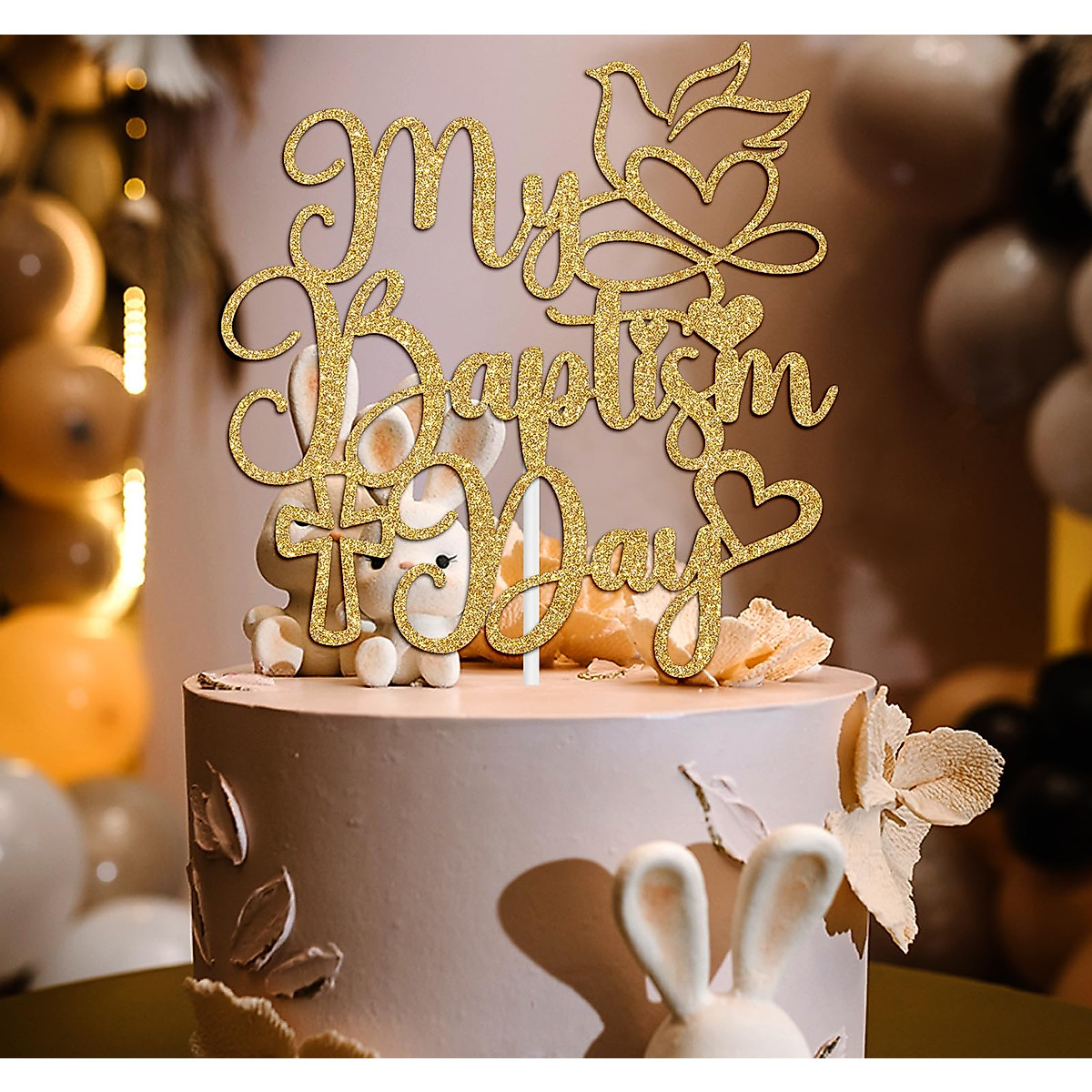 My Baptism Day Cake Topper, First Holy Communion, On Your Confirmation, Bridal Shower/Wedding/Baptism/Christening Baby Shower Party Decorations, Gold Glitter