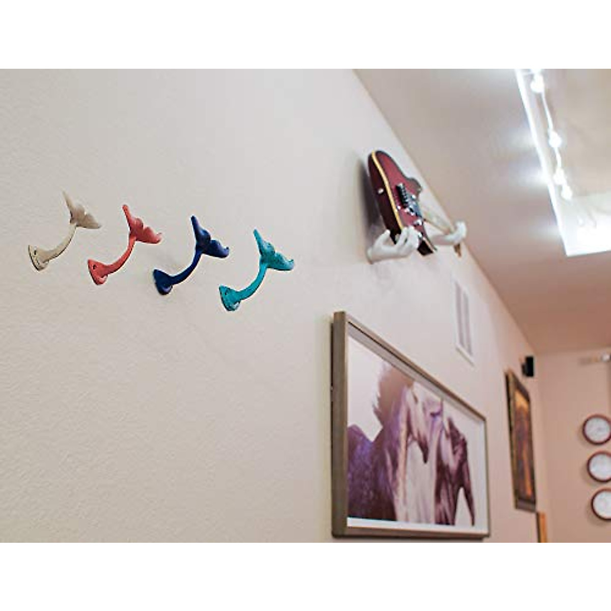 Set of 4 Cast Iron Whale Tail Wall Hooks Nautical Decorative Towel or Coat Hanging Beach House Coastal Accent Decor