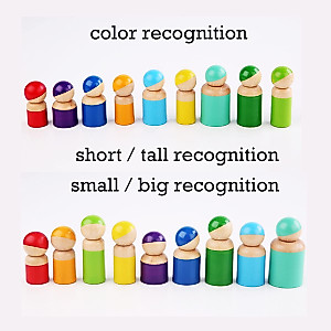 Xylolin Montessori Toys for Toddlers, Wooden Rainbow Peg Dolls Shapes Sorting Toys, 9 Wood People Figures Cylinder Blocks, Preschool Learning Educational Toys Pretend Play for Kids