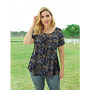 LETDIOSTO Women's Tops Casual Short Sleeve Loose Fit Pleated Tunic Shirt Blouse Tops, 02, Medium