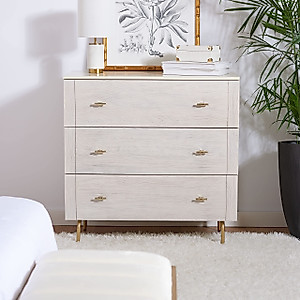 SAFAVIEH Home Collection Genevieve Cream/White Washed 3-Drawer Storage Living Room Bedroom Chest Dresser DRS5000E, 0