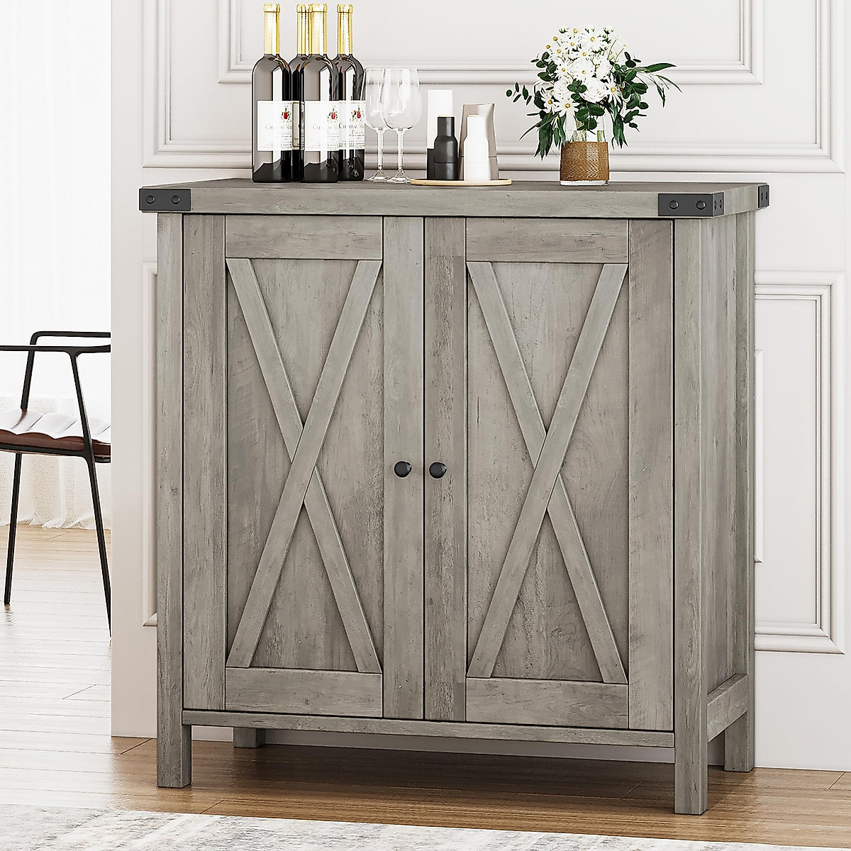 IDEALHOUSE Buffet Cabinet Farmhouse Storage Cabinet with Doors and Shelves, Buffets and Sideboards Entryway Cabinet with Storage Accent Console Cabinet for Living Room, Dining Room (Rustic Grey)