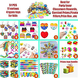 51 PCS Pop Party Favors Toys for Kids,Premium Pop Fidget Toys for All Ages Kids,Assortment Pinata Stuffers,Classroom prizes,Prize Box Toys,Goody Bag Fillers,Carnival Prizes for Boys and Girls 4-10