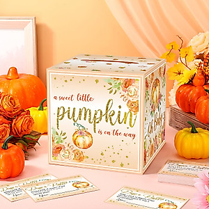 Teling 51 Pieces Diaper Raffle Tickets with Diaper Raffle Card Box Baby Shower Decorations Baby Shower Holder Box for Girl Boy Diaper Raffle Party(Pumpkin)