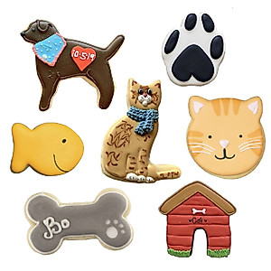 Pet Cookie Cutters 7-Pc. Set Made in the USA by Ann Clark, Paw Print, 4" Bone, Labrador, Cat Face, Curled Cat, and more