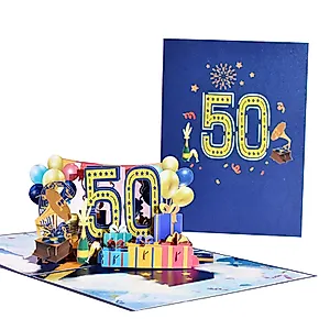 UVATAHONA 3D Pop Up Birthday Cards, Happy 50th Birthday Card for Him or Her, Cheers 50 Years Old Birthday Greeting Cards Best for Husband, Wife, Mom, Dad, Sister, Brother, Friend