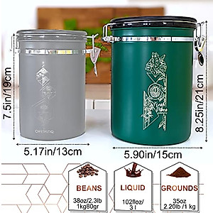 CafetastiQ Coffee Canister - New 2022 Extra Large 38OZ Beans/ 35oz Grounds Airtight Coffee Container for Storage with Date Dial and Release Valve - Accessories Scoop (Fresh Vibes)