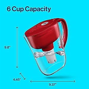 Brita Metro Water Filter Pitcher with SmartLight Filter Change Indicator, BPA-Free, Replaces 1,800 Plastic Water Bottles a Year, Lasts Two Months, Includes 1 Filter, Small - 6-Cup Capacity, Fiery Red