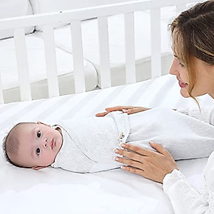 BlueSnail Adjustable Baby Cotton Swaddle Wrap, Ultra Soft Newborn Essentials Easy Wrap Velcro Swaddle (3 Pack,0-3 Month)(Heather Grey)