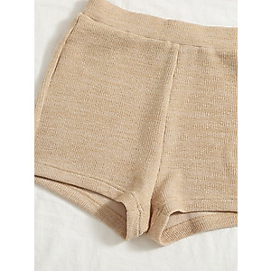 Verdusa Women's 2 Piece Outfit Ribbed Crop Bandeau Tube Top and Biker Track Shorts Sets Khaki M