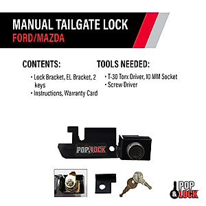 Pop & Lock – Manual Tailgate Lock for Ford F150, Fits 1987 to 1996 - Works Only with Factory Plastic Handle (Black, PL2310)