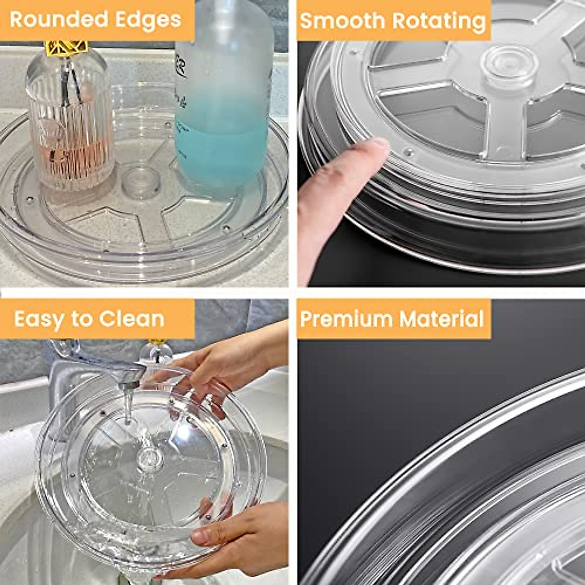 vacane 2 Pack Clear Lazy Susan Organizer Turntable for Cabinet Pantry Lazy Susan 10" Cabinet Organizer for Kitchen, Refrigerator Countertop, Bathroom